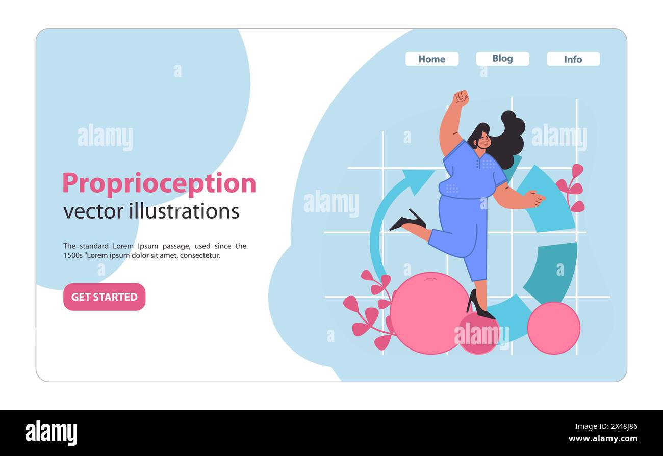 Proprioception illustration. A woman demonstrates balance and body ...