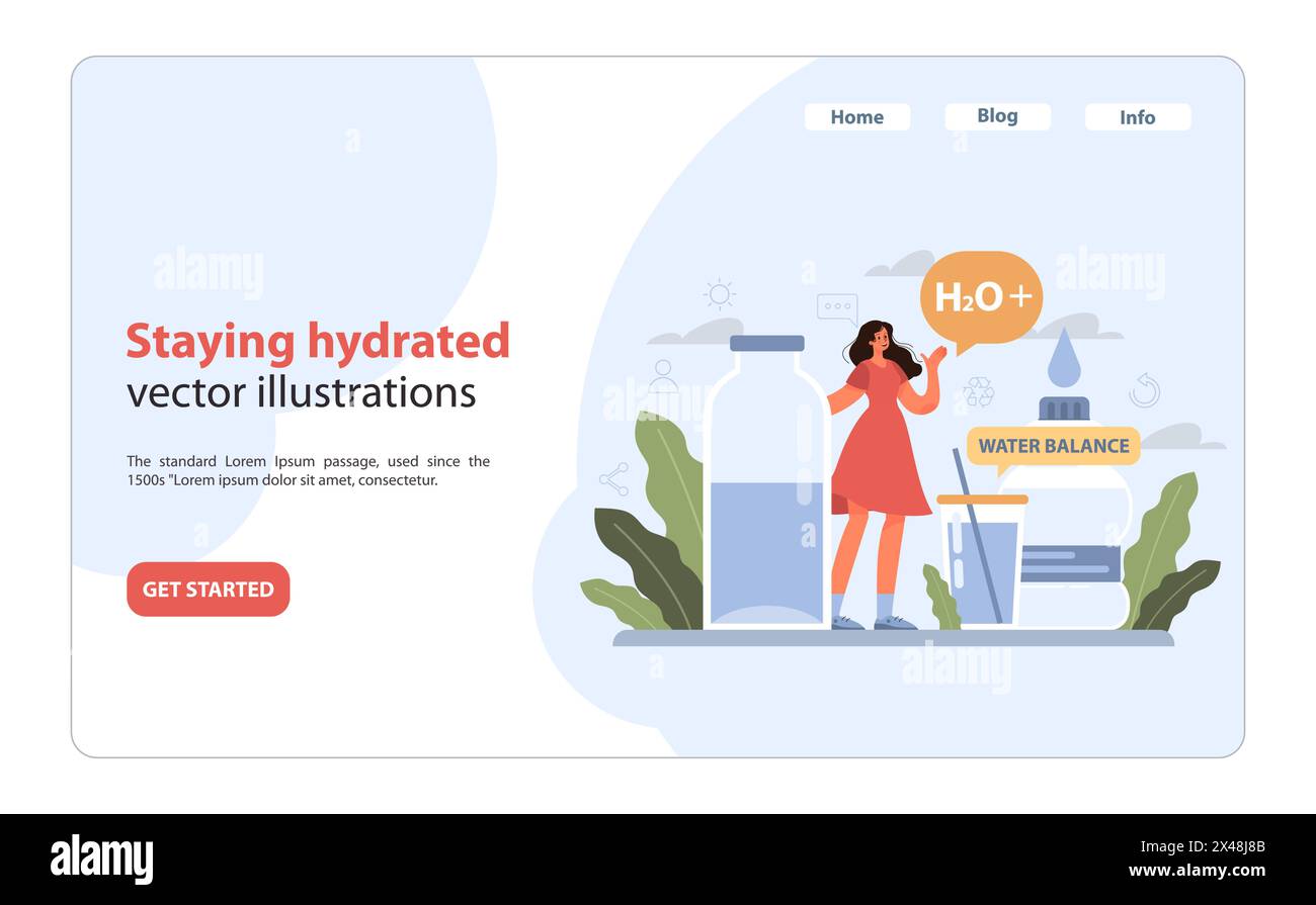 Staying Hydrated theme. A woman highlights the benefits of water intake ...