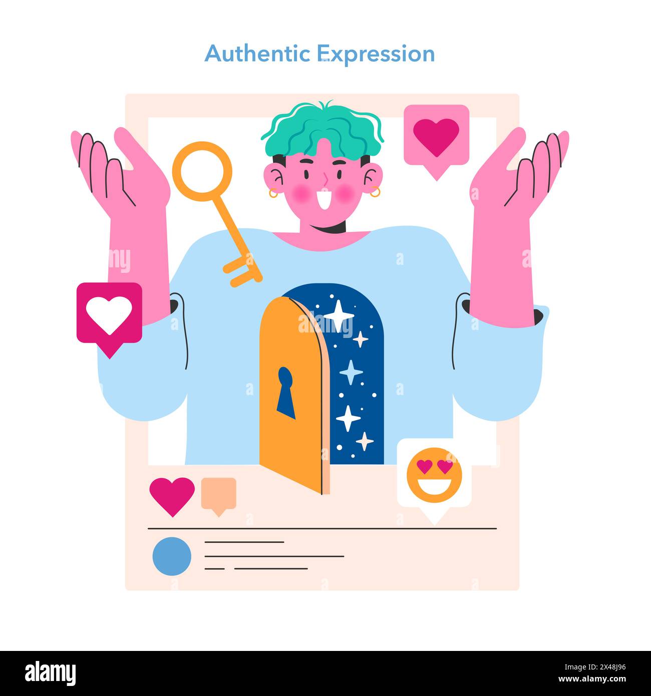 Authentic Expression concept. Individual opening the door to self ...