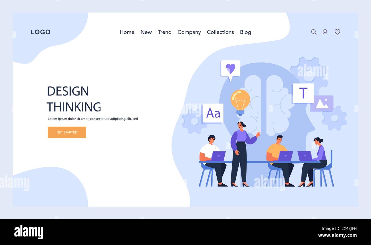 Design Thinking process illustration. Team collaborates on creative ...