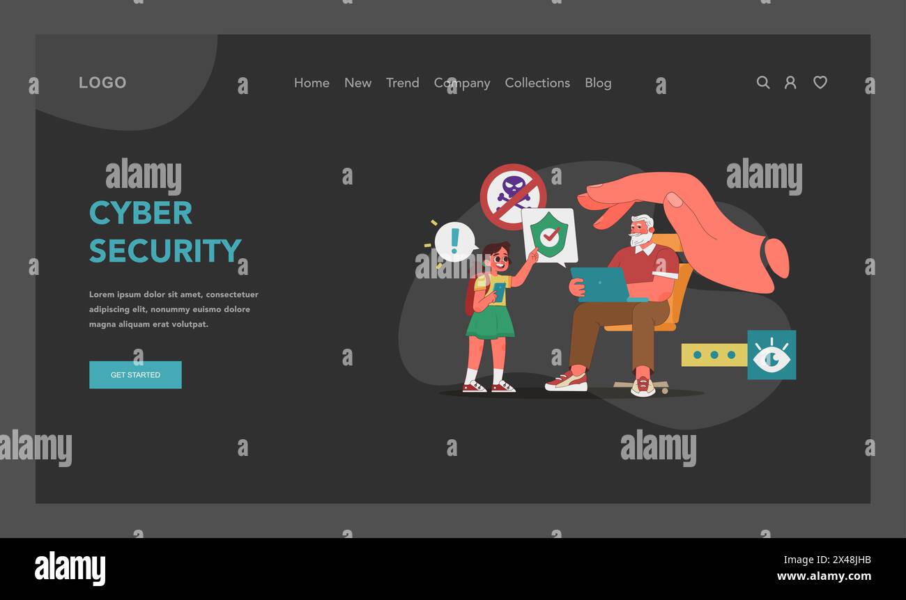 Online safety concept. Grandfather learns to navigate cyber threats ...