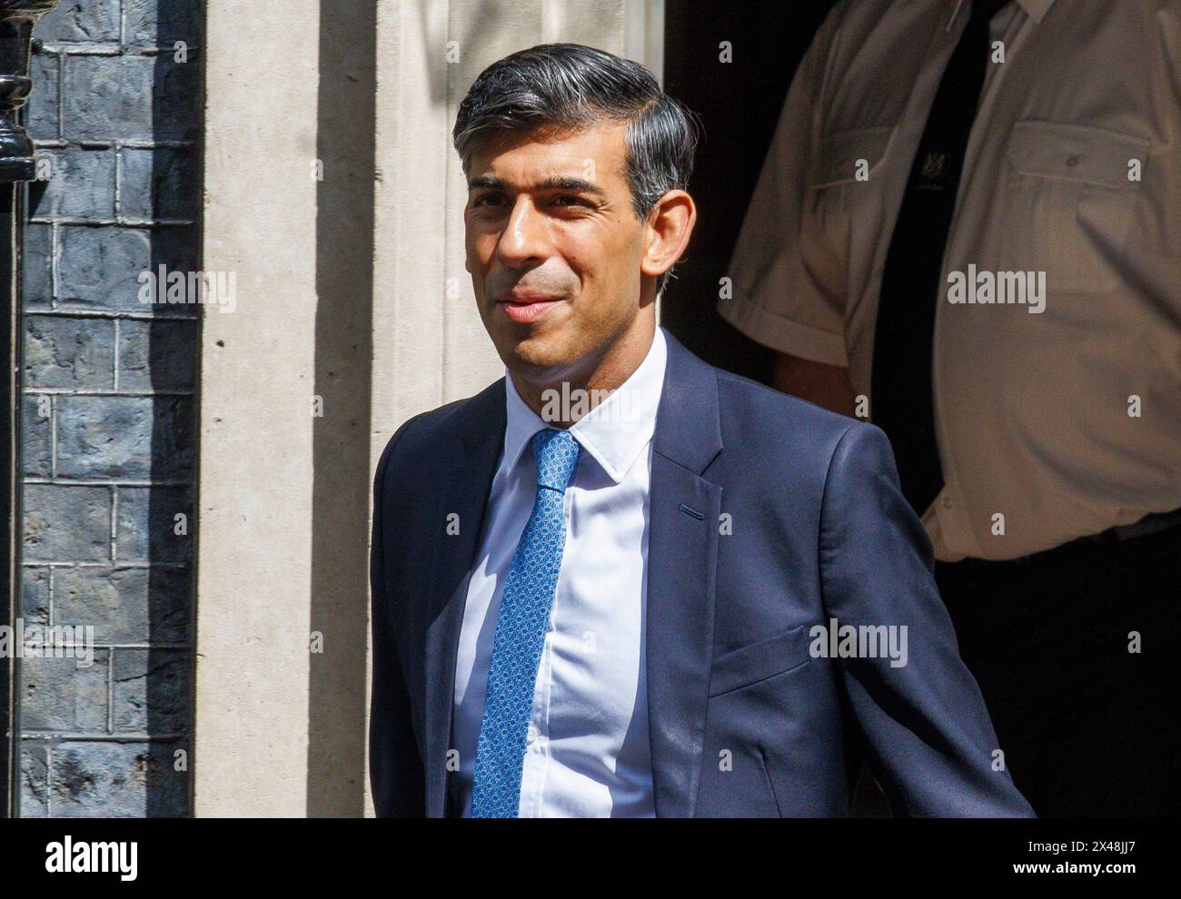 London, UK. 1st May, 2024. Prime Minister, Rishi Sunak, leaves Number 10 to go to Parliament for ...