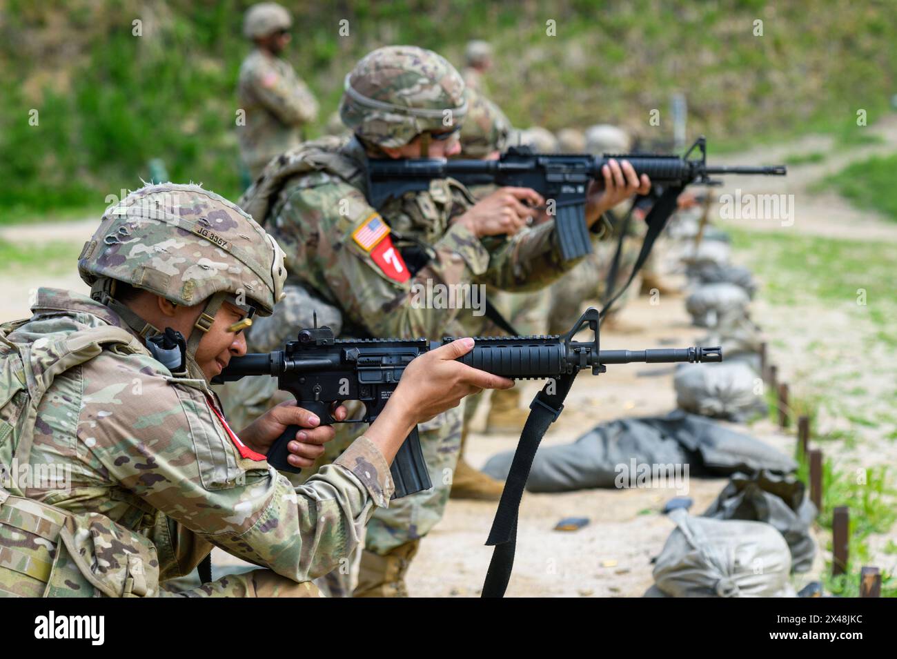 Dongducheon, South Korea. 01st May, 2024. US soldiers aim their rifle ...