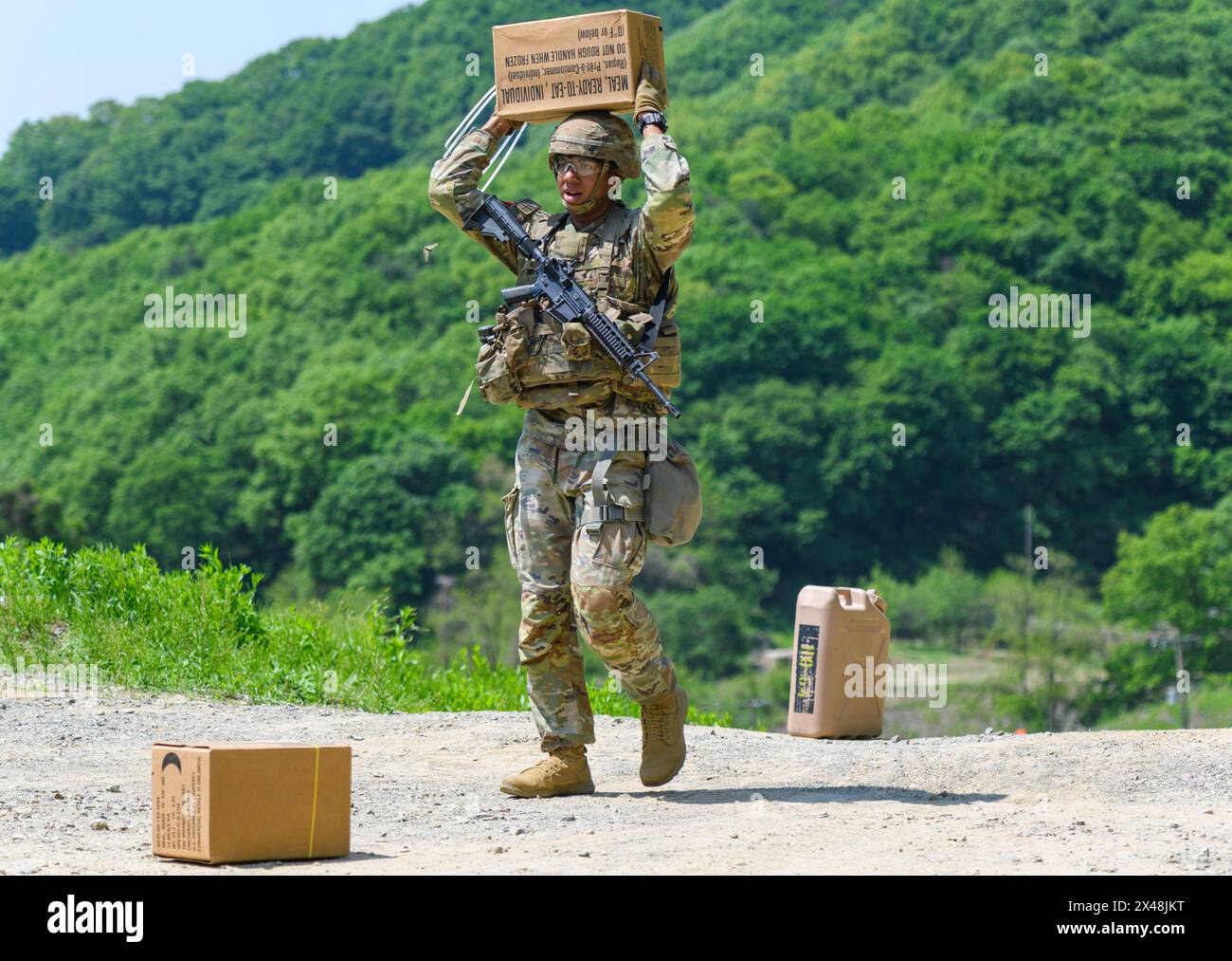 Dongducheon, South Korea. 01st May, 2024. A US soldier carries a MRE ...