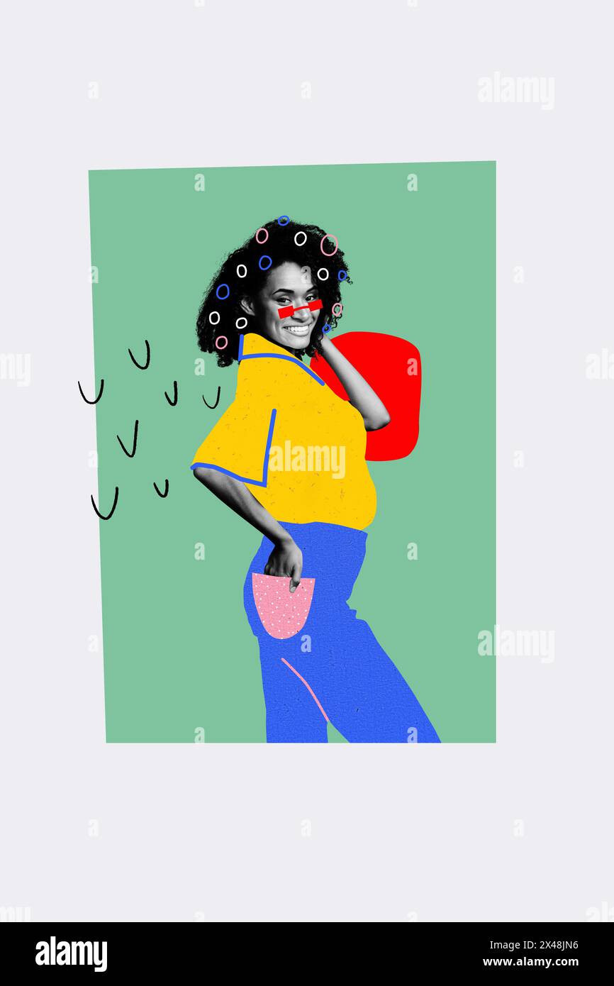 Vertical collage image young beautiful woman smiling clothes collection ...