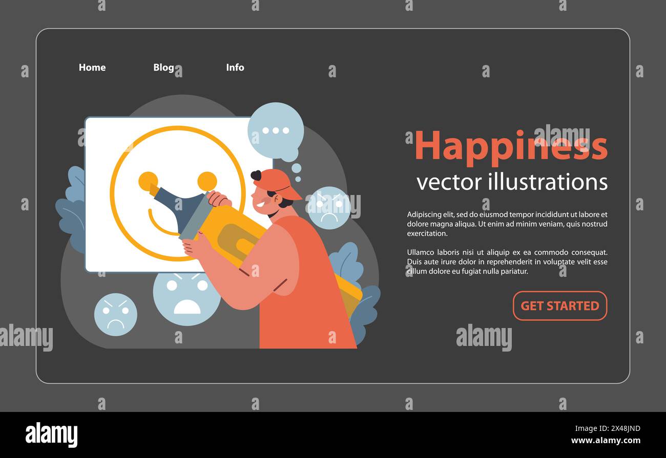 Man presenting the essence of happiness on a screen. Demonstrating joy ...