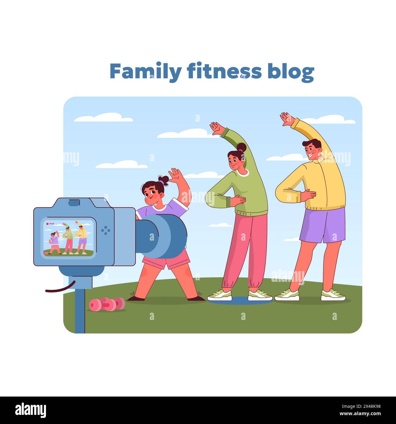 Family fitness blog concept. Father, mother and child exploring ...