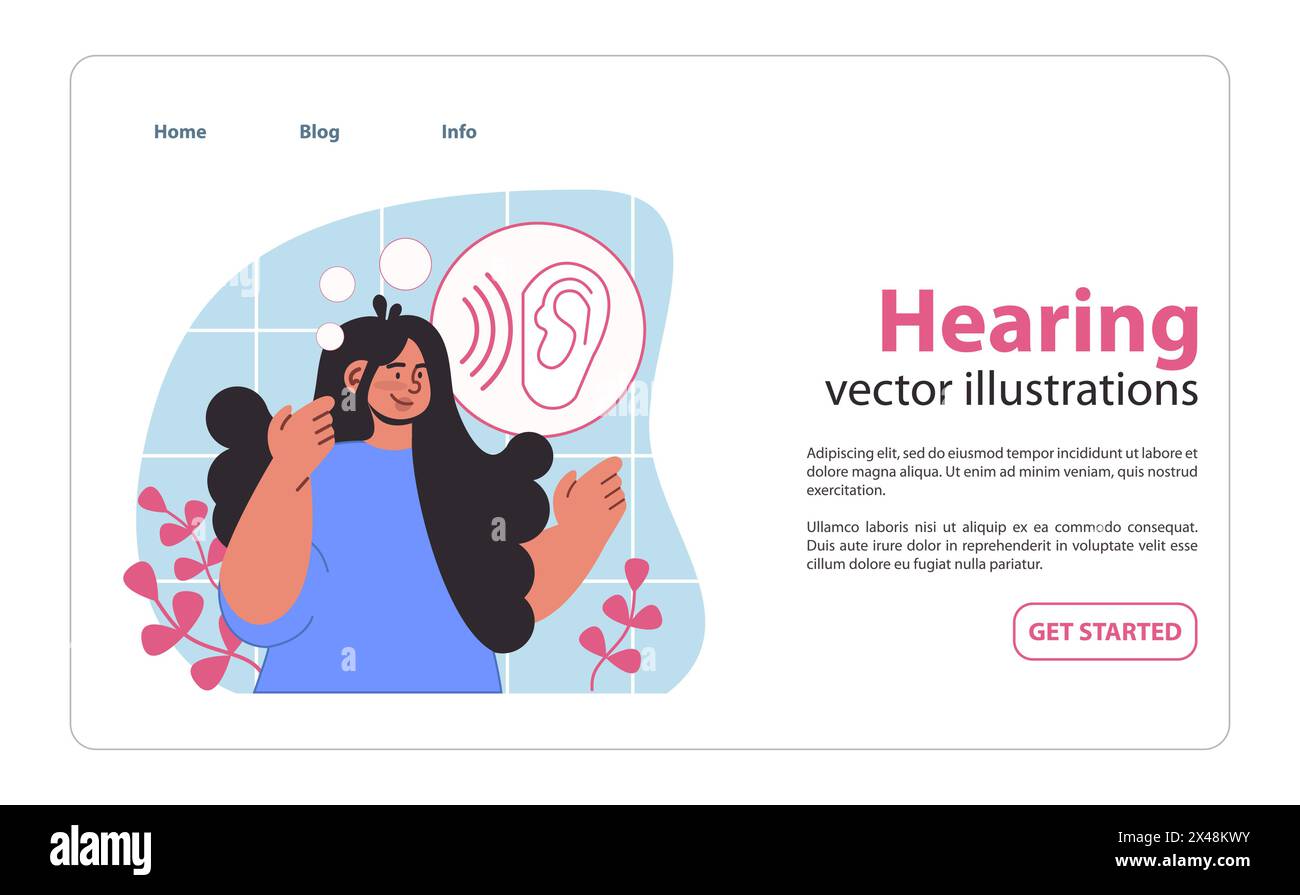 Hearing illustration. A joyful woman experiences the beauty of sound ...