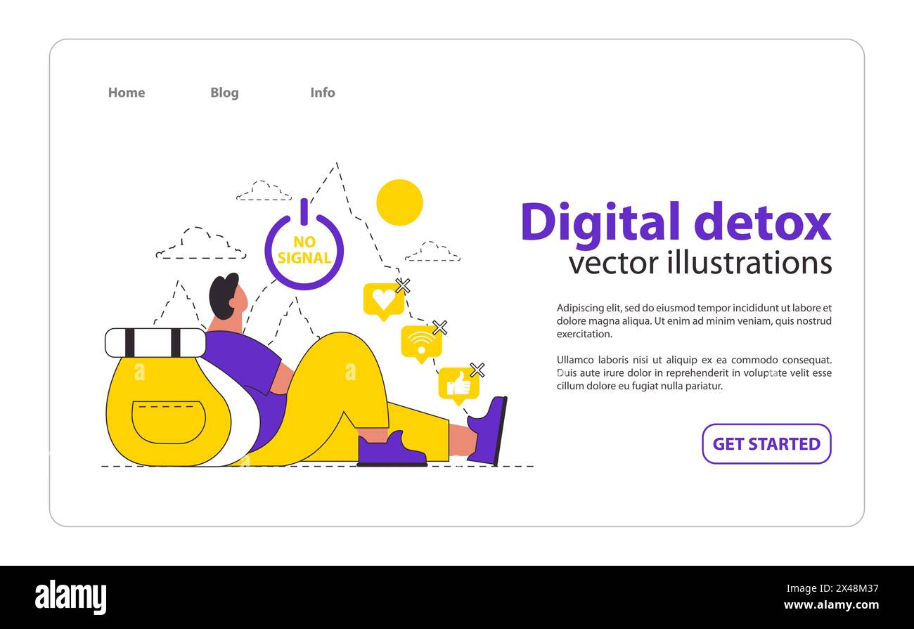 Digital Detox concept. Illustration of a person relaxed without digital ...