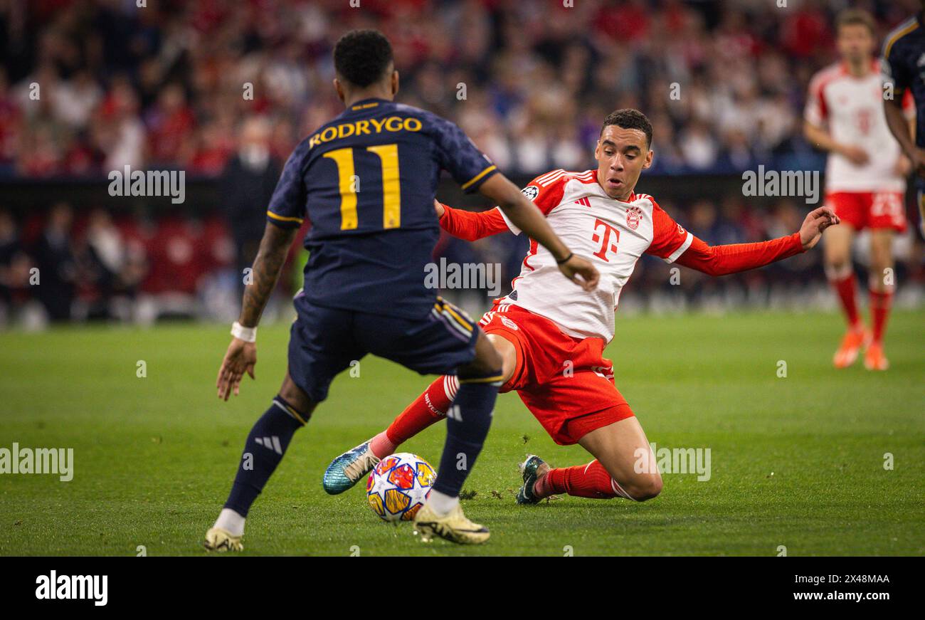 Munich, Germany. 30th Apr 2024. Jamal Musiala (Muenchen) Rodrygo (Real ...