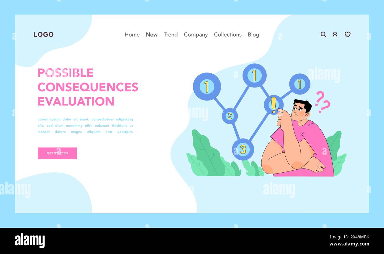 Possible consequences evaluation concept. Pensive person connecting ...