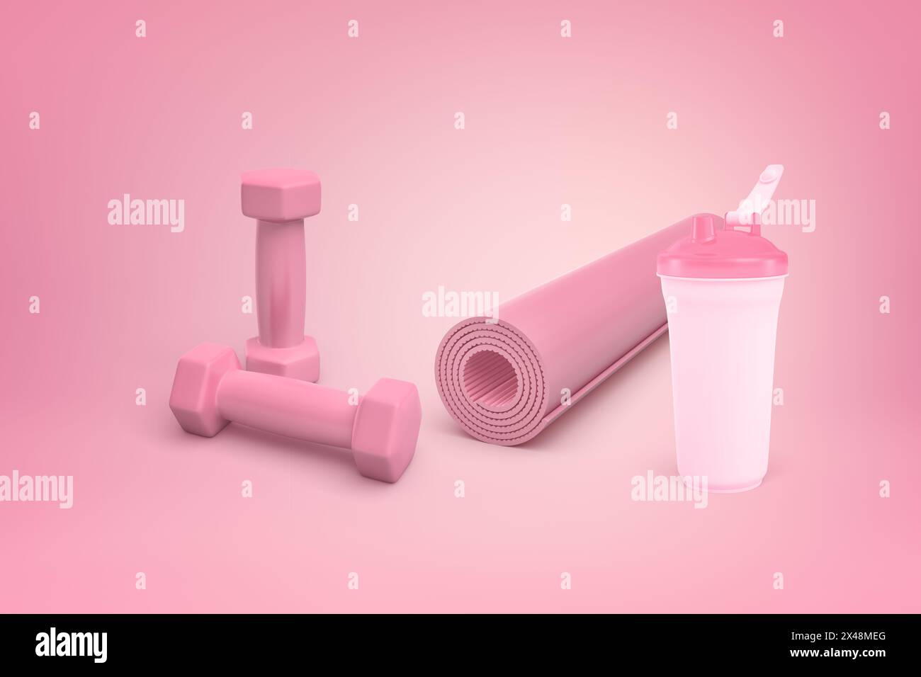 Pink fitness equipment on a mat Stock Photo - Alamy