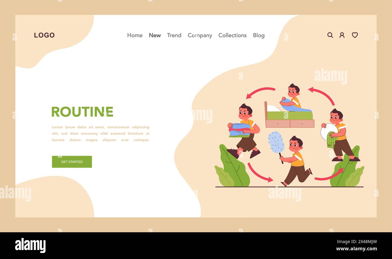 Child doing household chores web banner or landing page. Formation of ...