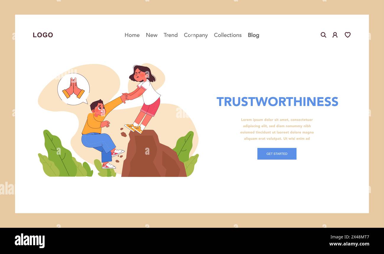 Trustworthiness concept. A child reaches to help another, showcasing ...