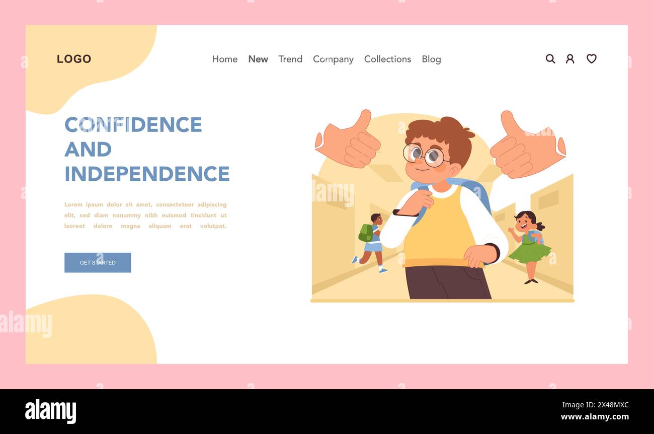 Confidence and independence web or landing. Schoolboy proud of ...