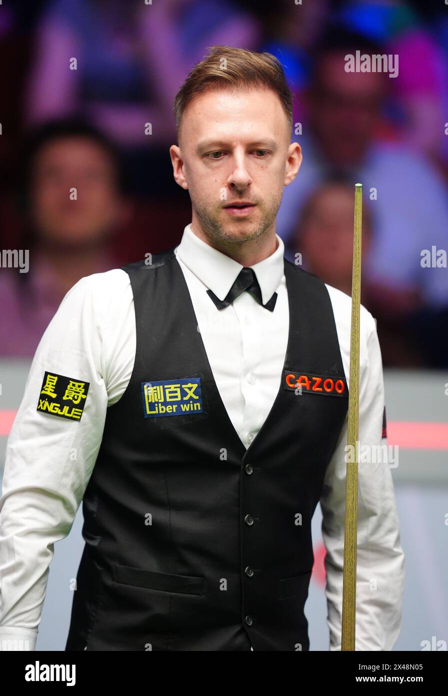 Judd Trump in action against Jak Jones (not pictured) on day twelve of ...