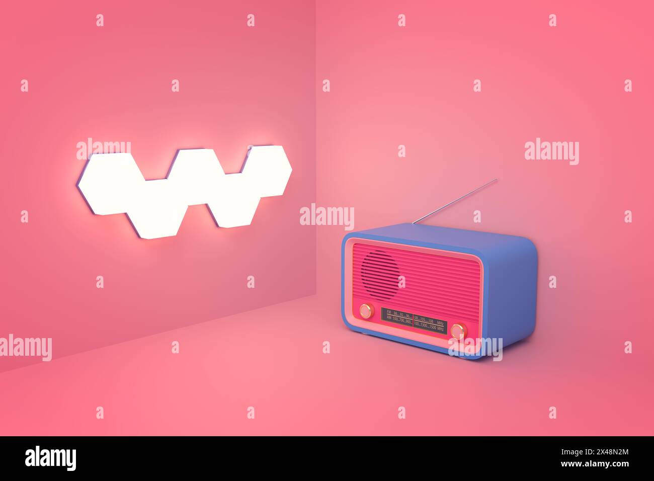Vintage radio with glowing neon sign Stock Photo - Alamy
