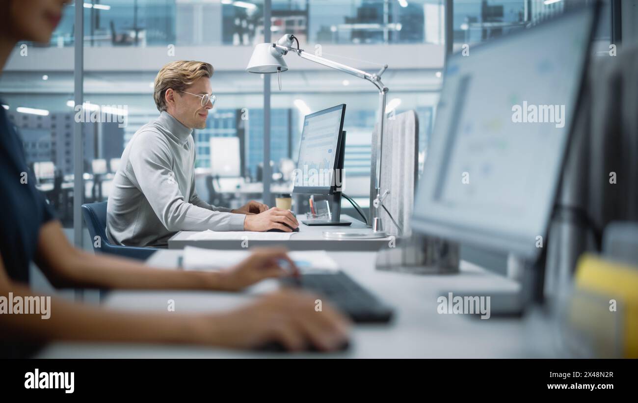 Big Diverse Corporate Office: Portrait of Handsome Manager Using ...
