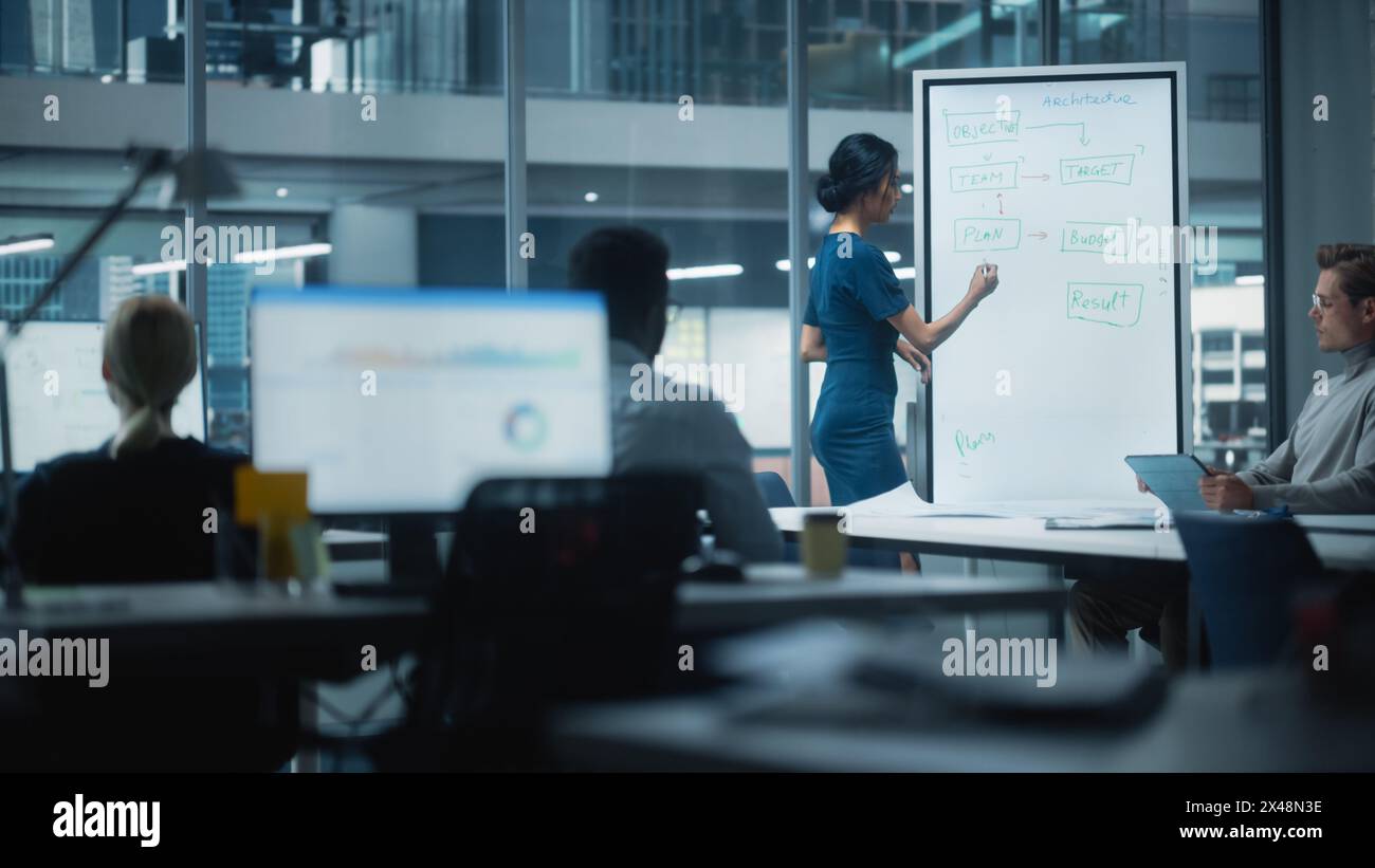 Female Operations Manager Holds Meeting Presentation for a Team of ...