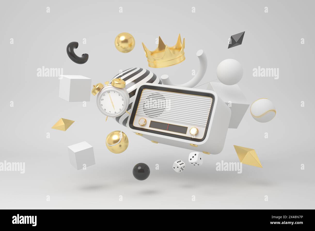 Retro radio and sports elements in mid-air Stock Photo - Alamy