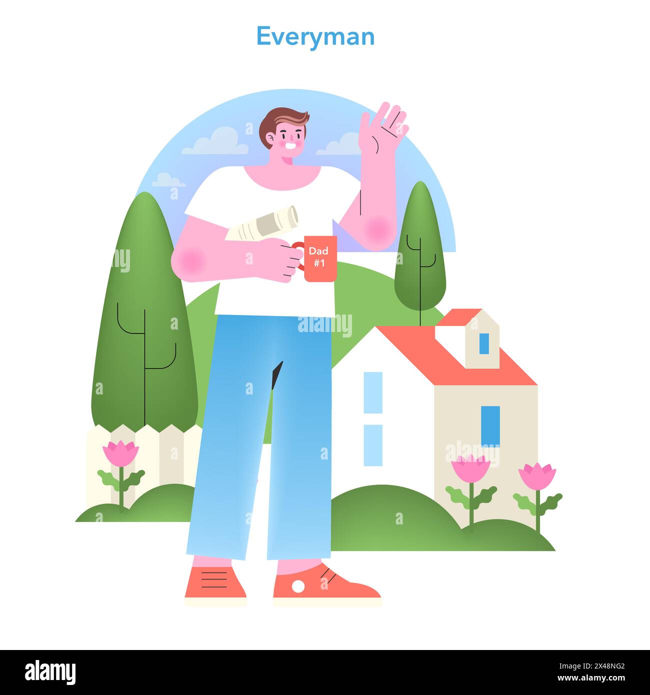 Everyman Archetype illustration. A relatable character waving ...