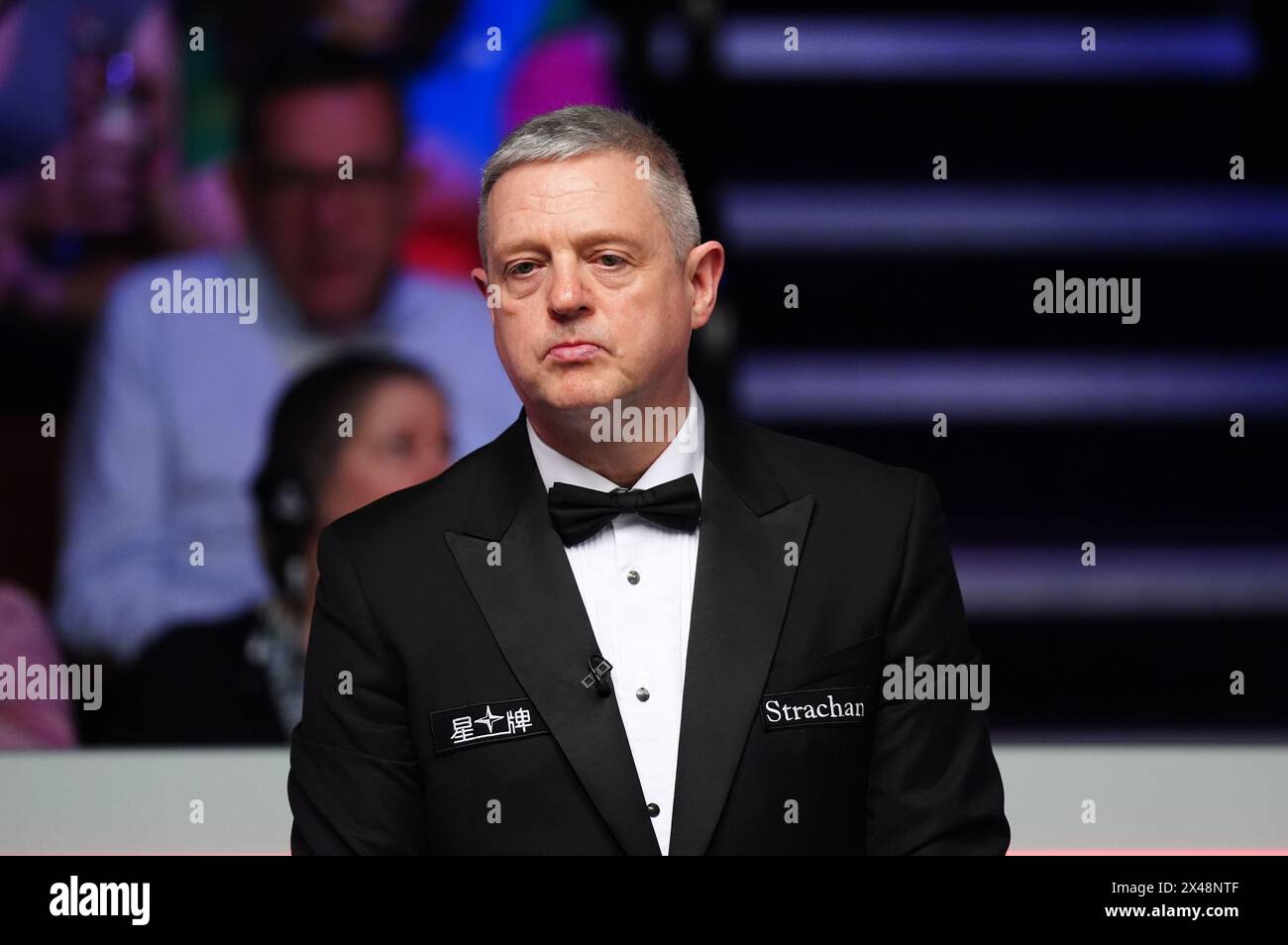 Referee Rob Spencer on day twelve of the 2024 Cazoo World Snooker Championship at the Crucible ...