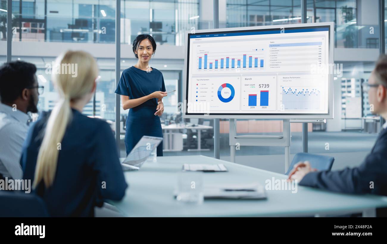 Female Operations Manager Holds Meeting Presentation for a Team of ...