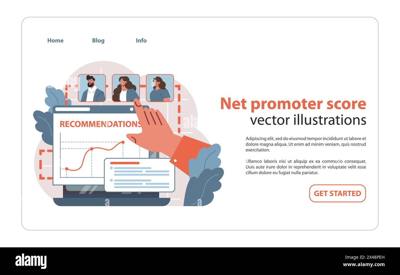 Net promoter score concept. Analyzing customer reviews on a laptop, measuring business ...