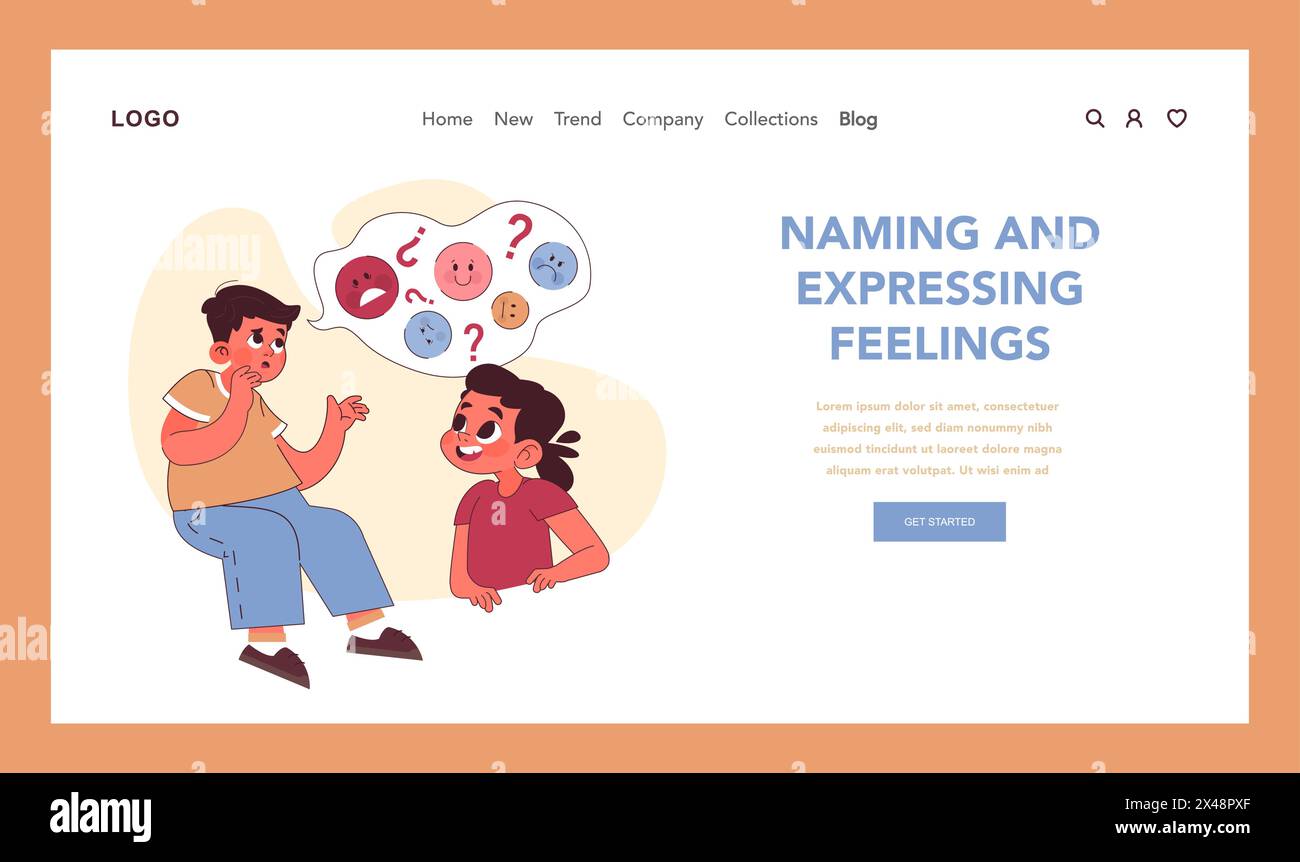 Naming and expressing feelings concept. Concerned boy discusses his ...