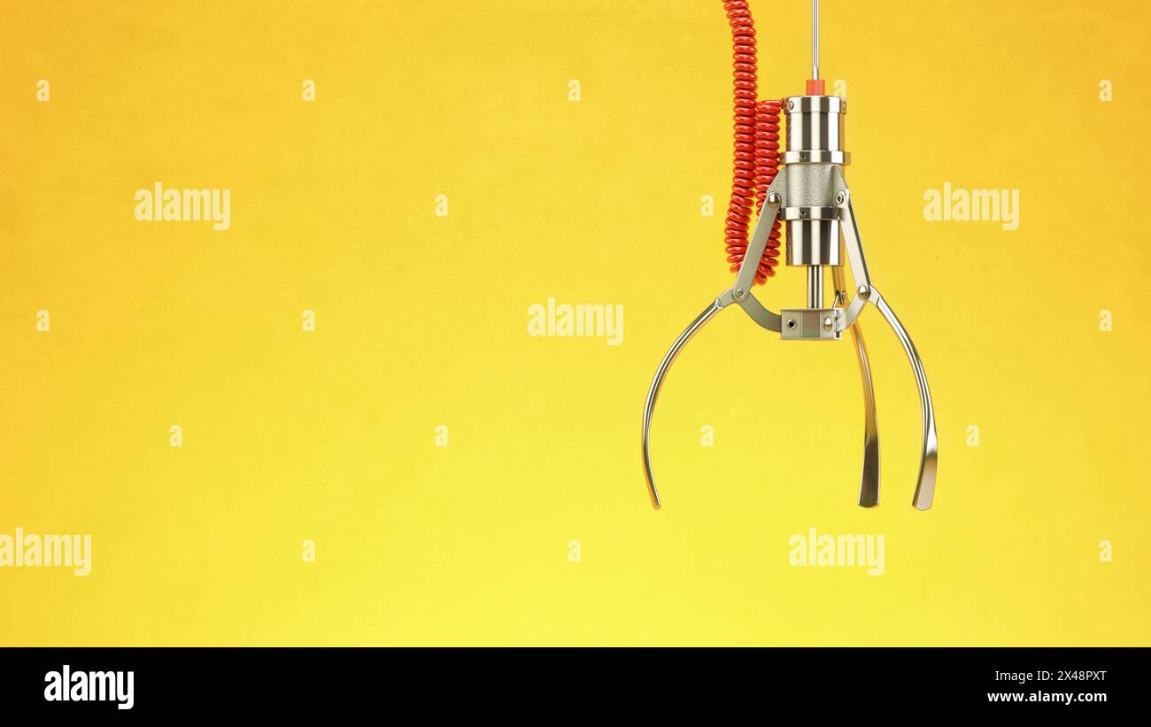 Machine claw on yellow background. Crane game. 3d illustration Stock ...