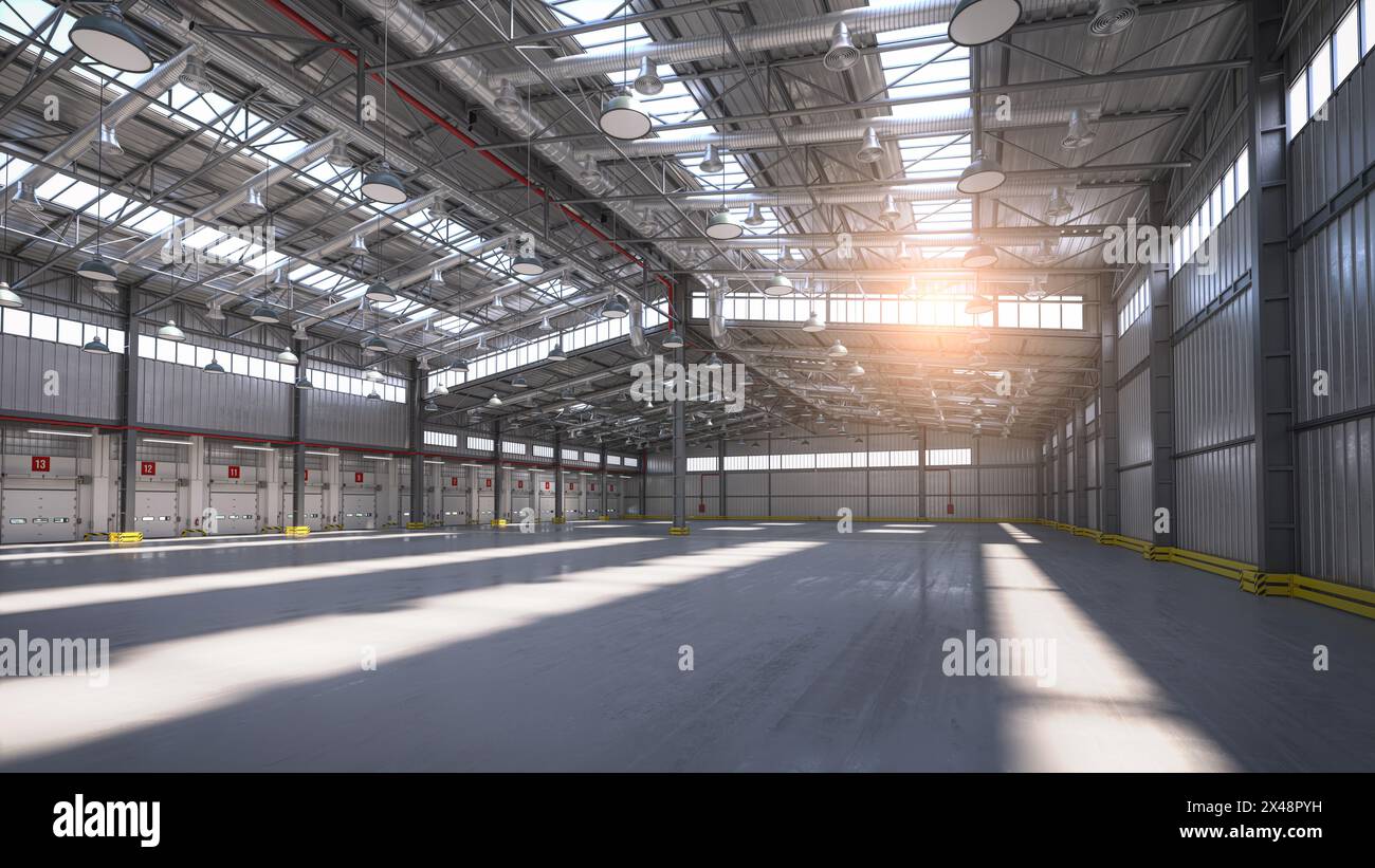 Empty industrial warehouse interior with concrete flooring hi-res stock ...