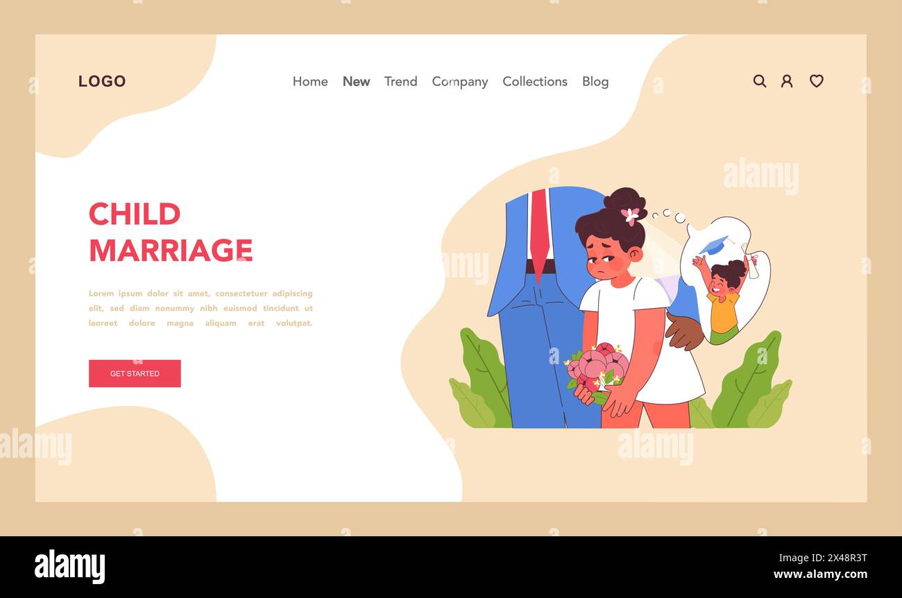 Child marriage concept. Young girl reluctantly holds flowers, her ...