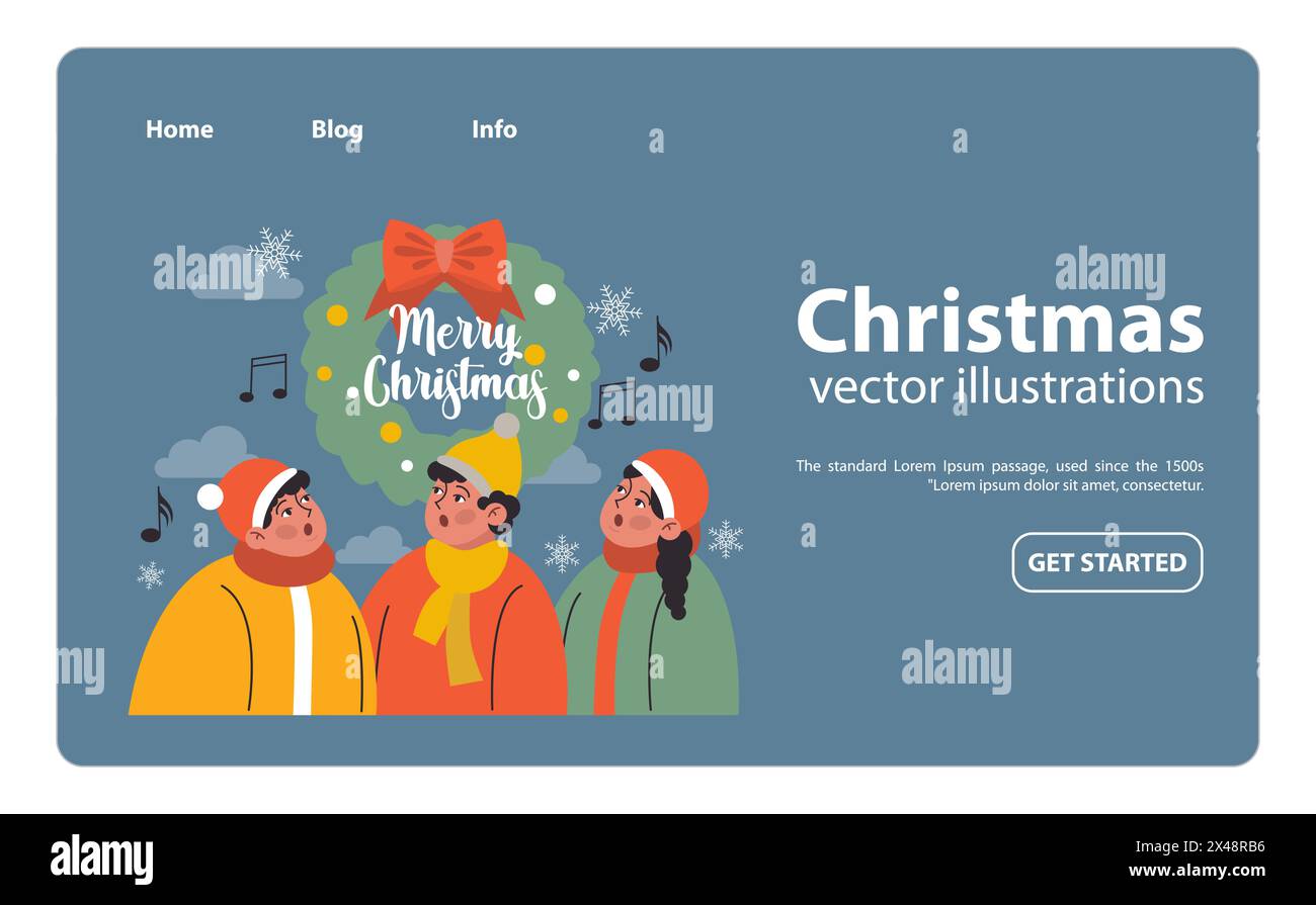 Christmas celebration web banner or landing page. Cheerful family ...
