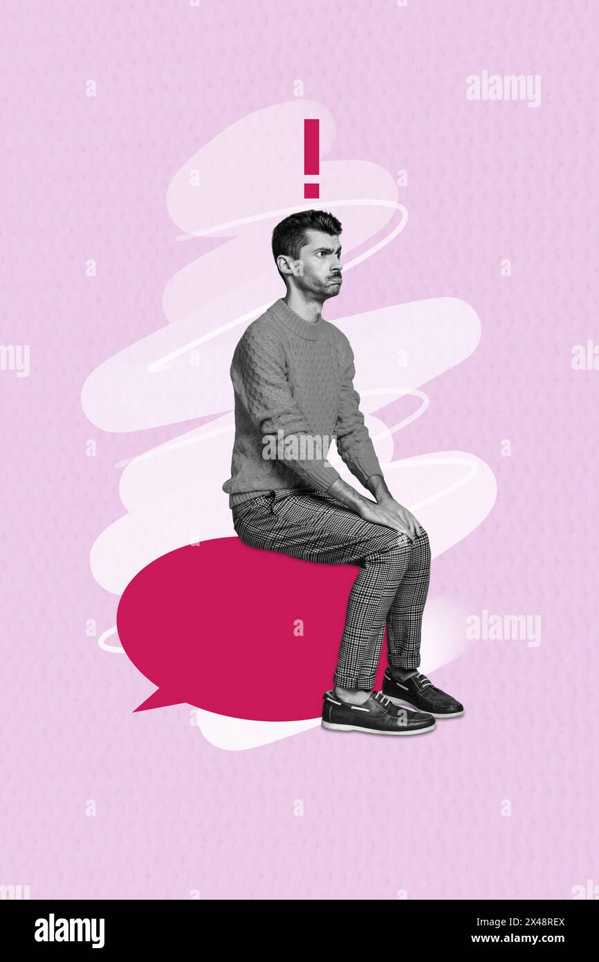 Photo collage trend artwork sketch image of young person sit on huge ...