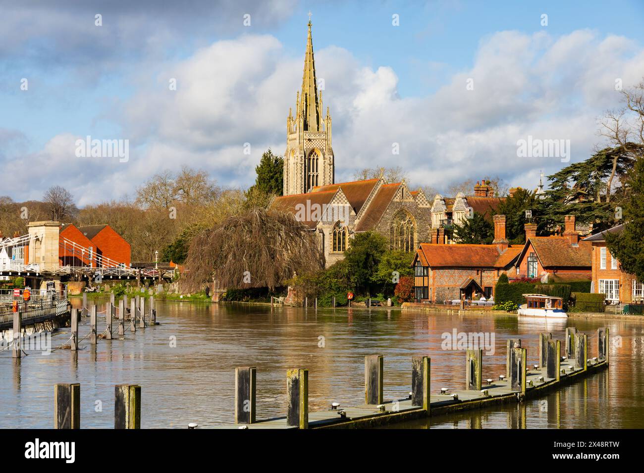All Saints church with flooded River Thames, Marlow, on the River ...