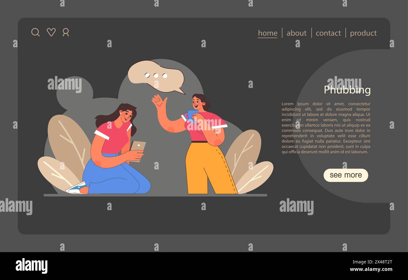Digital detox web or landing dark or night mode set. Characters ...