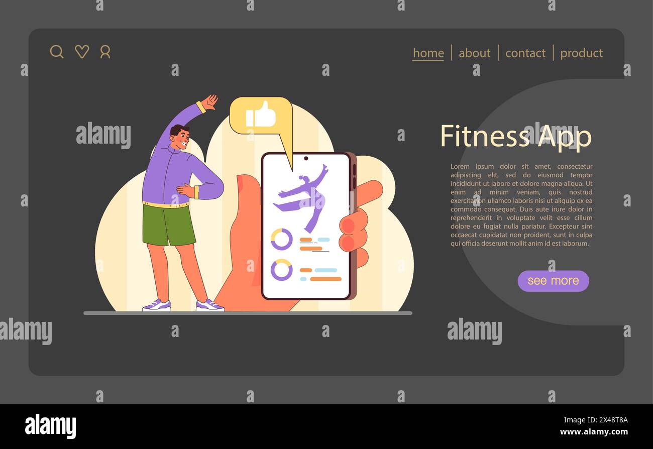 Fitness App illustration. Man achieves fitness goals with a smartphone ...