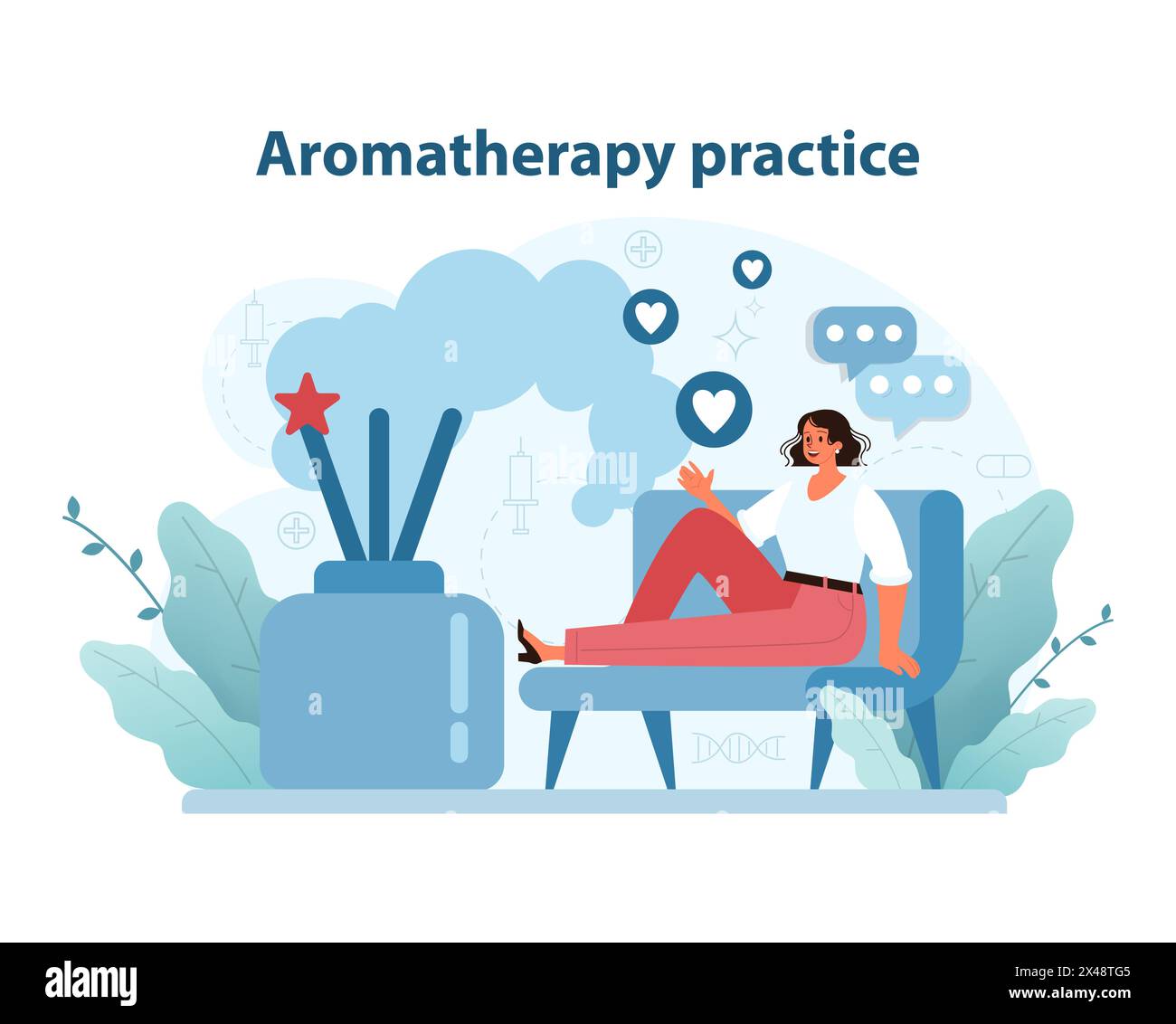 Aromatherapy Session Illustration. A serene setting depicts a woman ...