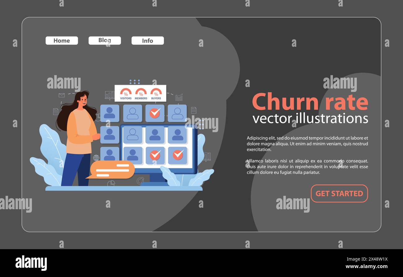 Churn rate analytics showcased. Woman reviews user classifications on a ...
