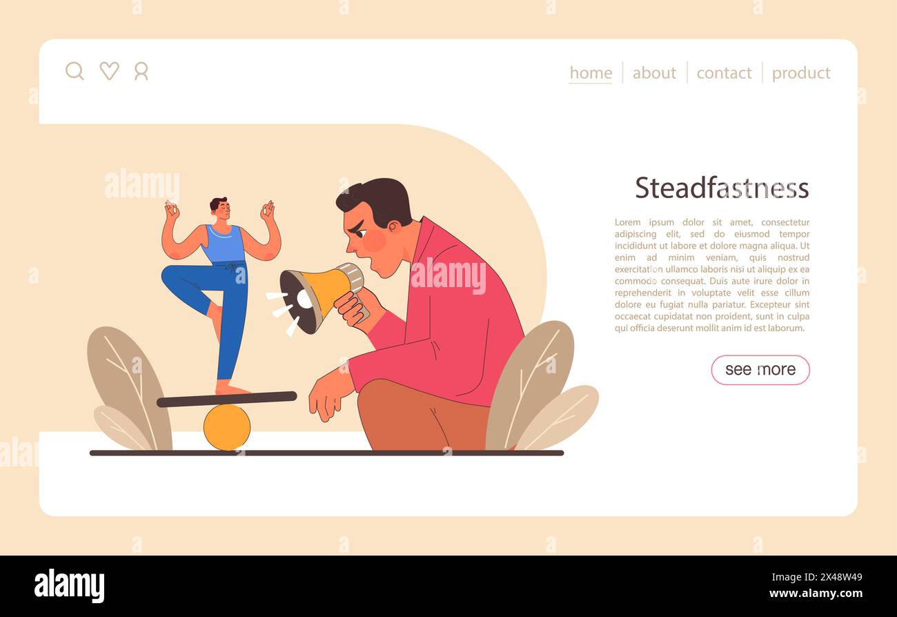 Patience web banner or landing page. Calm person finding balance ...