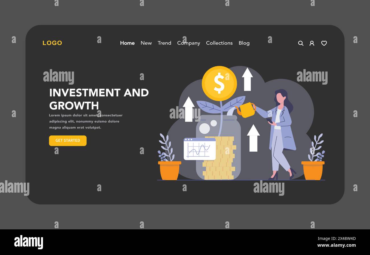 Investment and Growth night or dark mode web or landing page. A strategic move towards nurturing ...