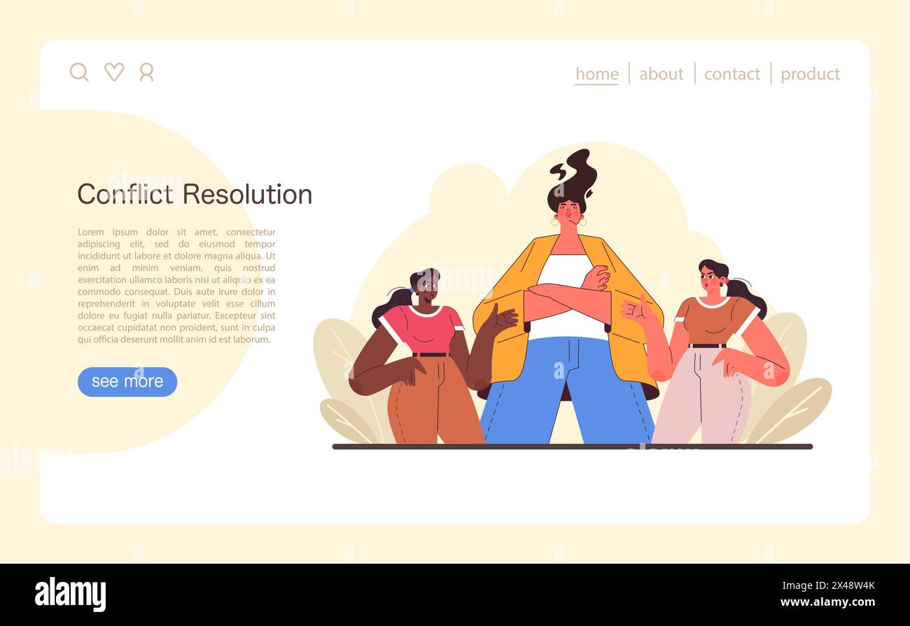 Conflict Resolution concept. A mediator calmly intervening between two ...