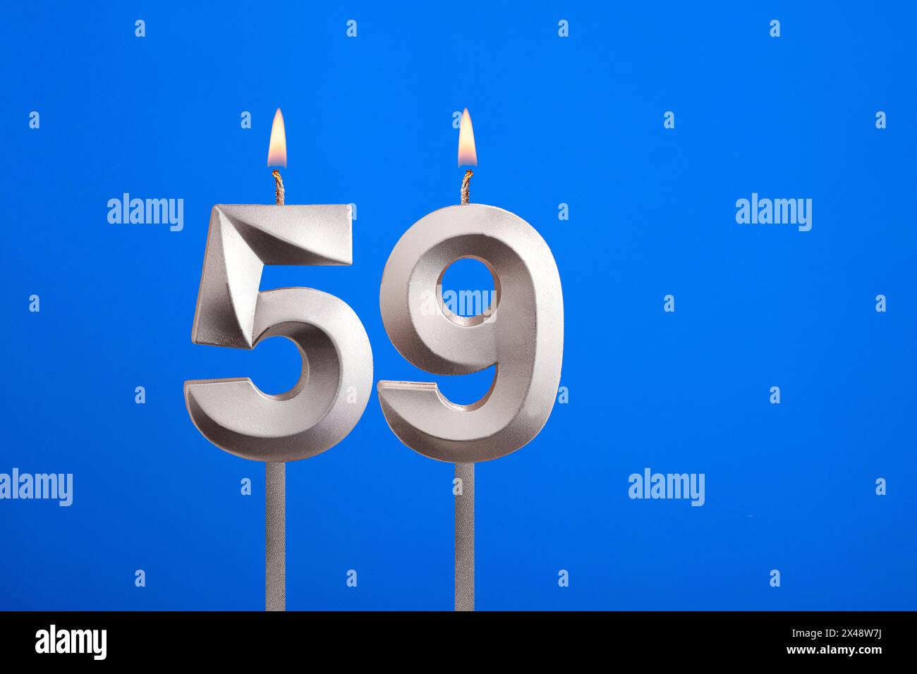 Birthday candle number 59 - Celebration card on blue background Stock ...