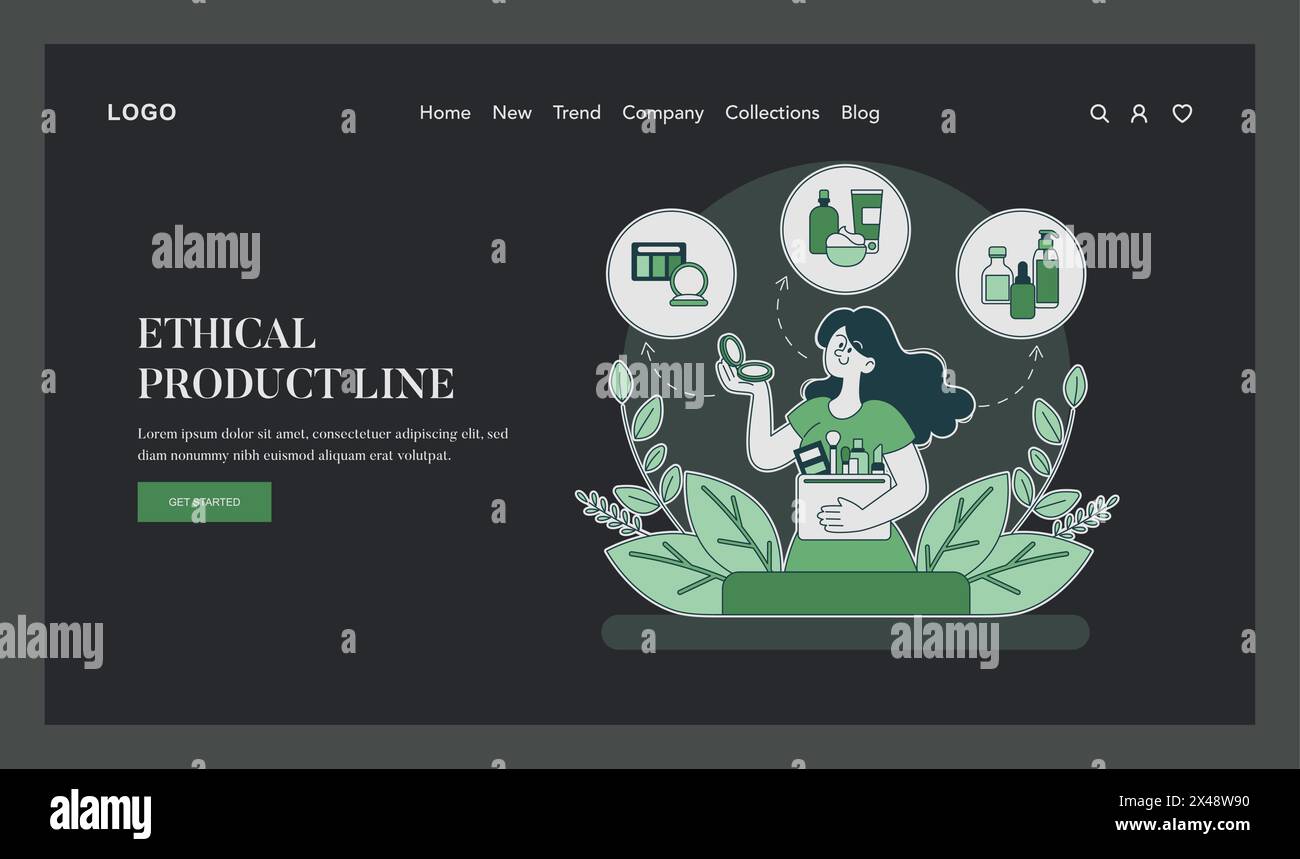 Ethical Cosmetics concept. A website landing page features eco-friendly ... Ethical Cosmetics concept. A website landing page features eco-friendly ...