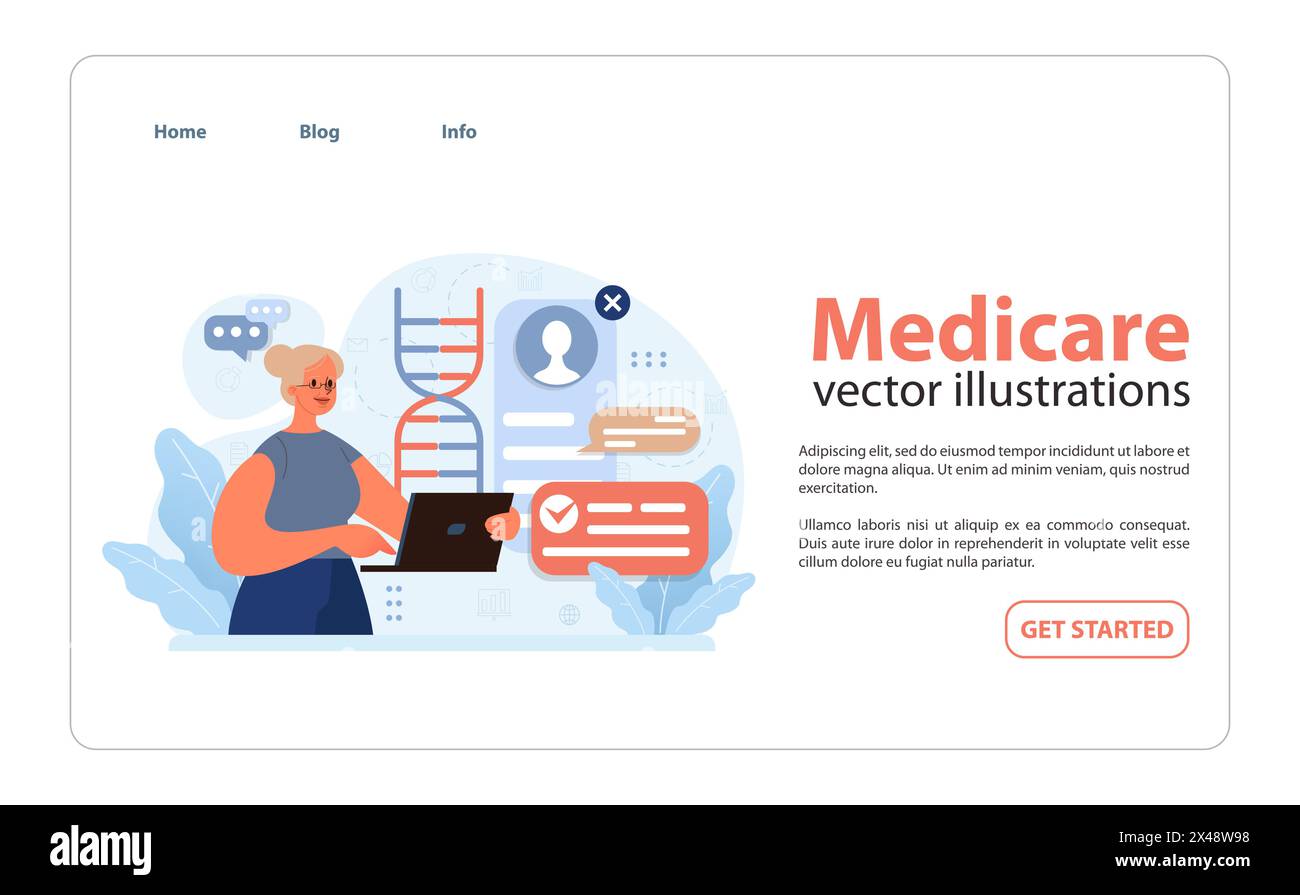 Medicare concept. Professional with laptop handles patient's DNA data ...
