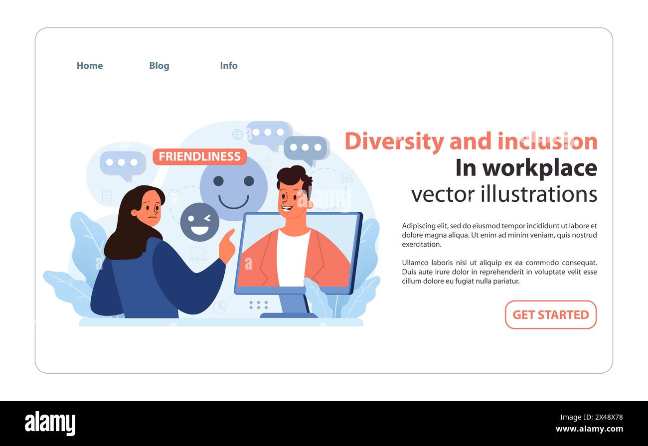 Online communication theme. Diverse colleagues engage in a friendly ...