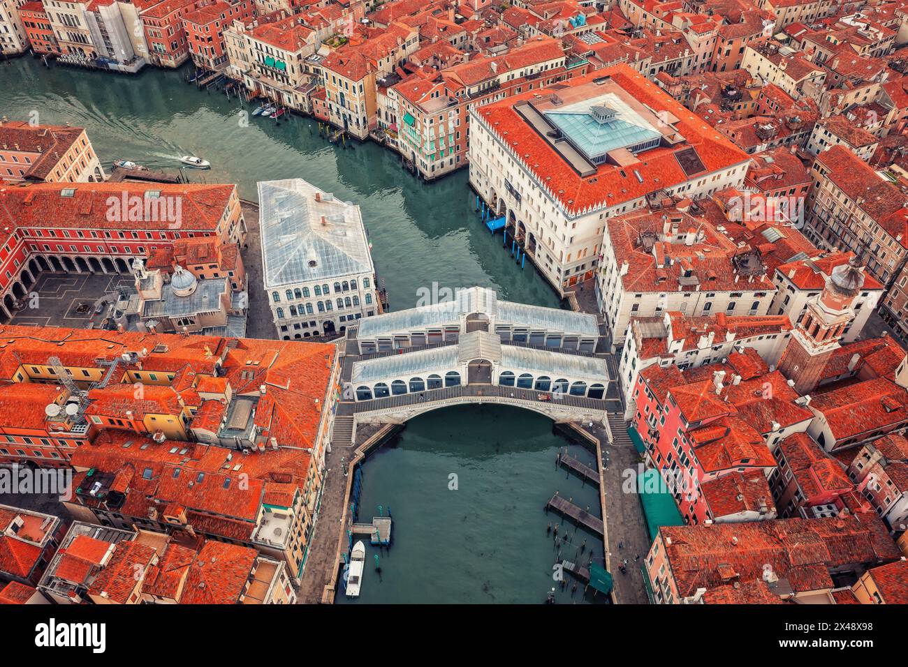 Aerial view of San Marco and rooftops from drone, Venice cityscape and ...