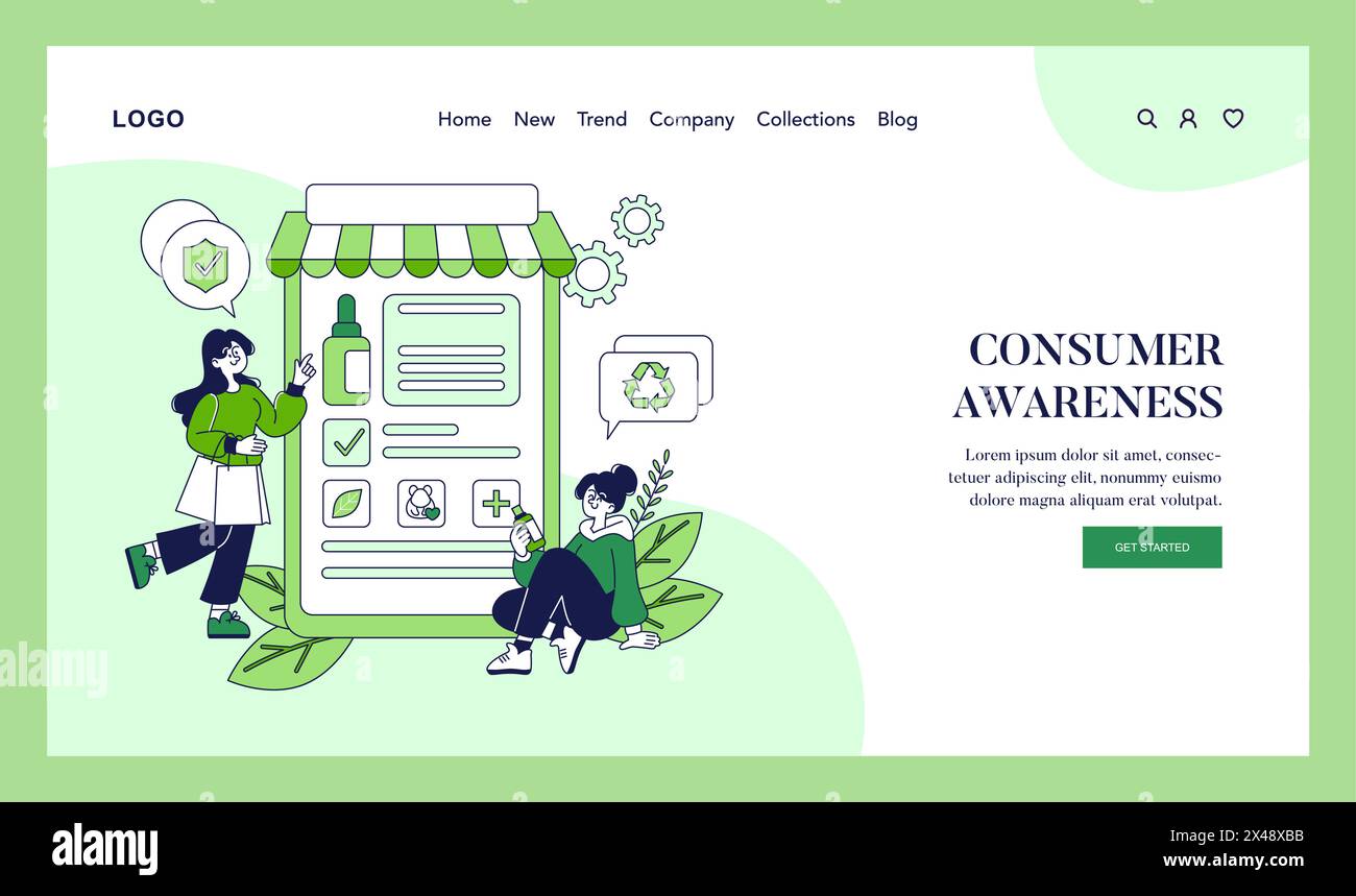 Ethical Cosmetics concept. Illustration presenting beauty shoppers ...