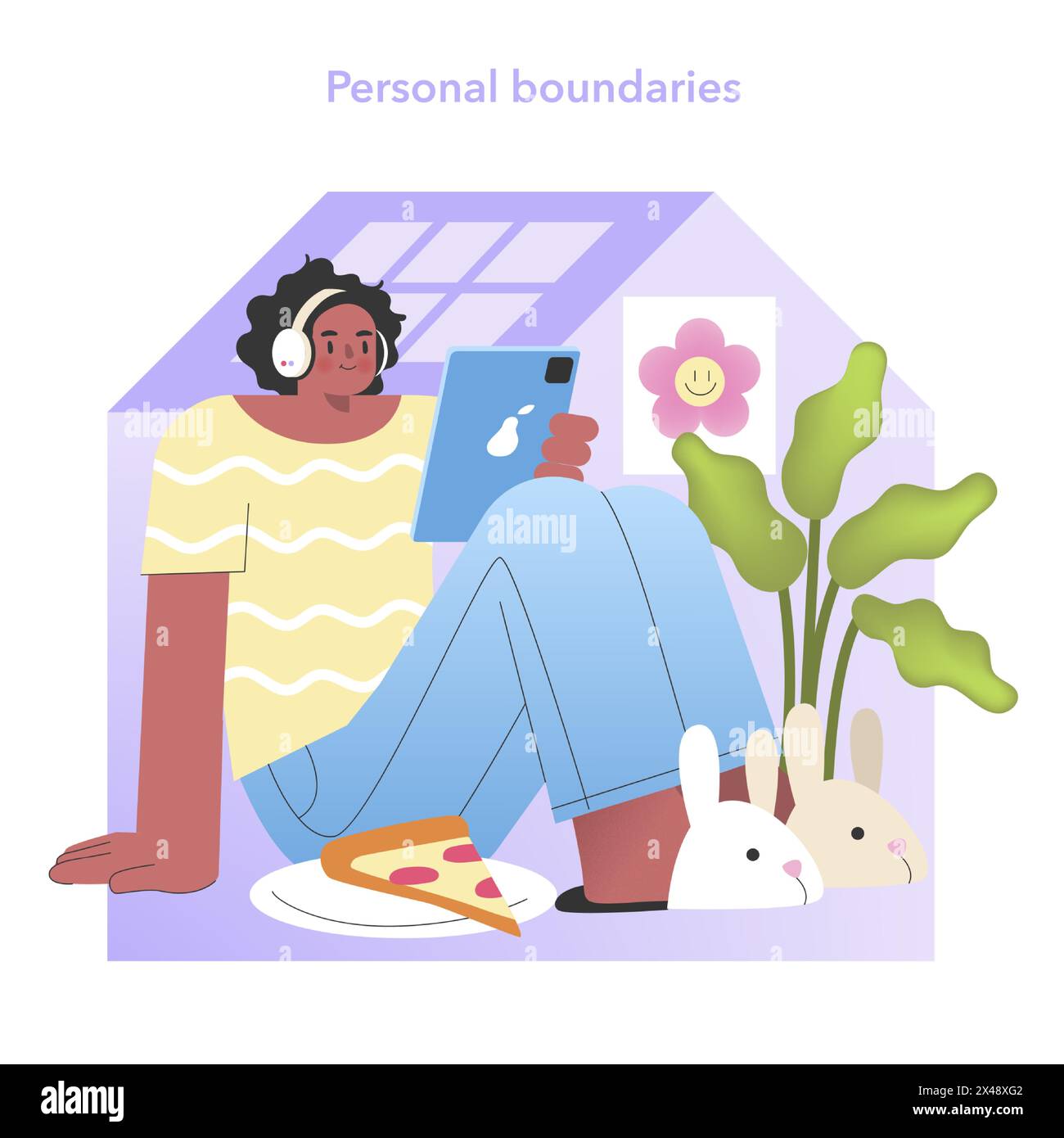 Personal Boundaries concept. Youth enjoys solitude with digital ...