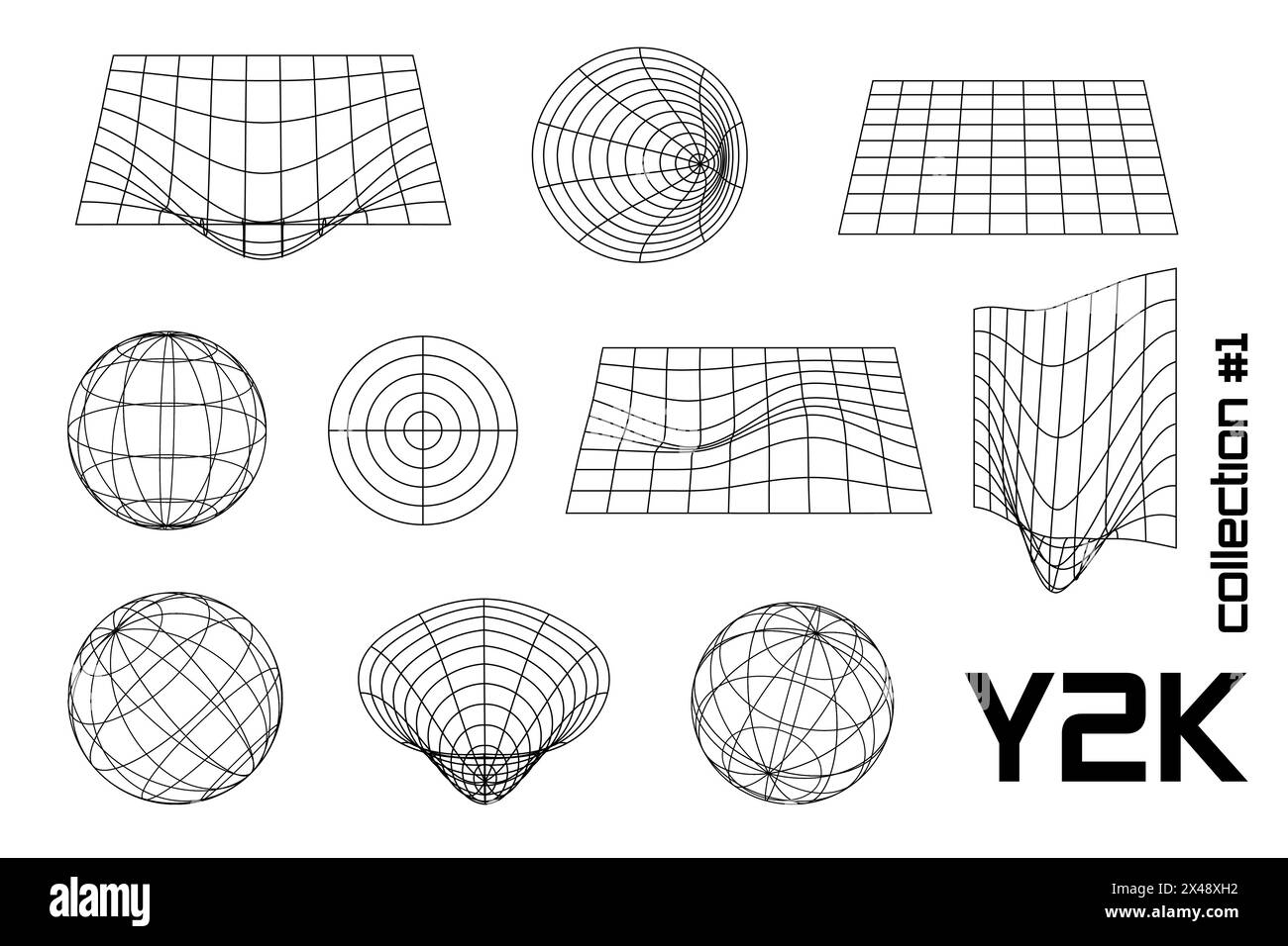 Set linear white and black geometric y2k, 3d, frame, geometric shape. Vector for posters Stock ...